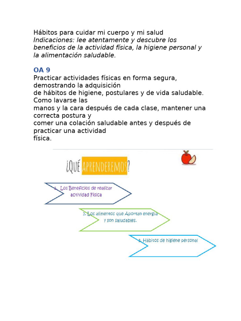Hábitos para Cuidar Mi Cuerpo y Mi Salud 3° Básicos | PDF