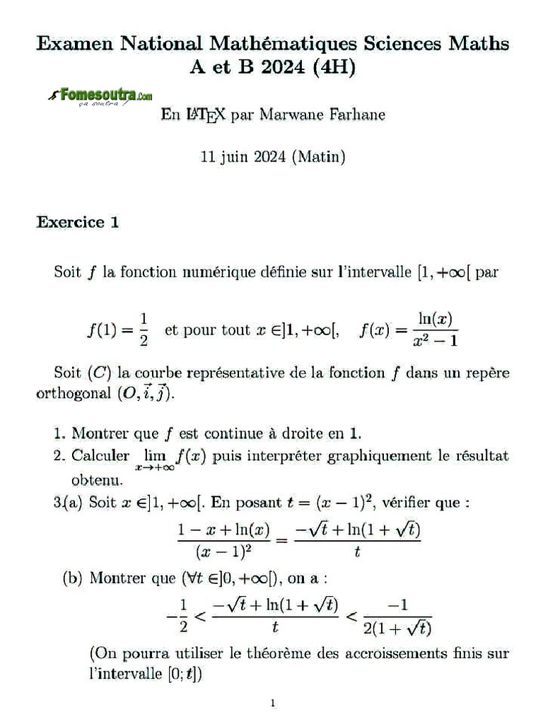 Sujet de Maths Serie C Bac 2024 Maroc | PDF