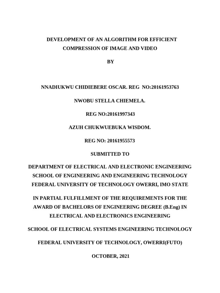 Development Of An Algorithm For Efficient Compression Of Image And