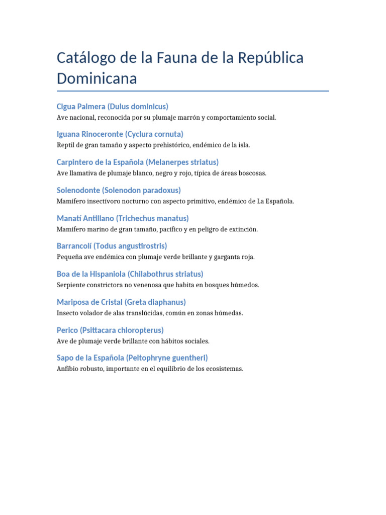 Catalogo Fauna RD Detallado | PDF