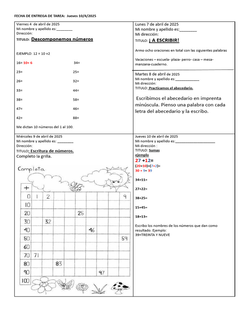 Tarea 1 Segundo Grado-1 | PDF | Escritura | Colación