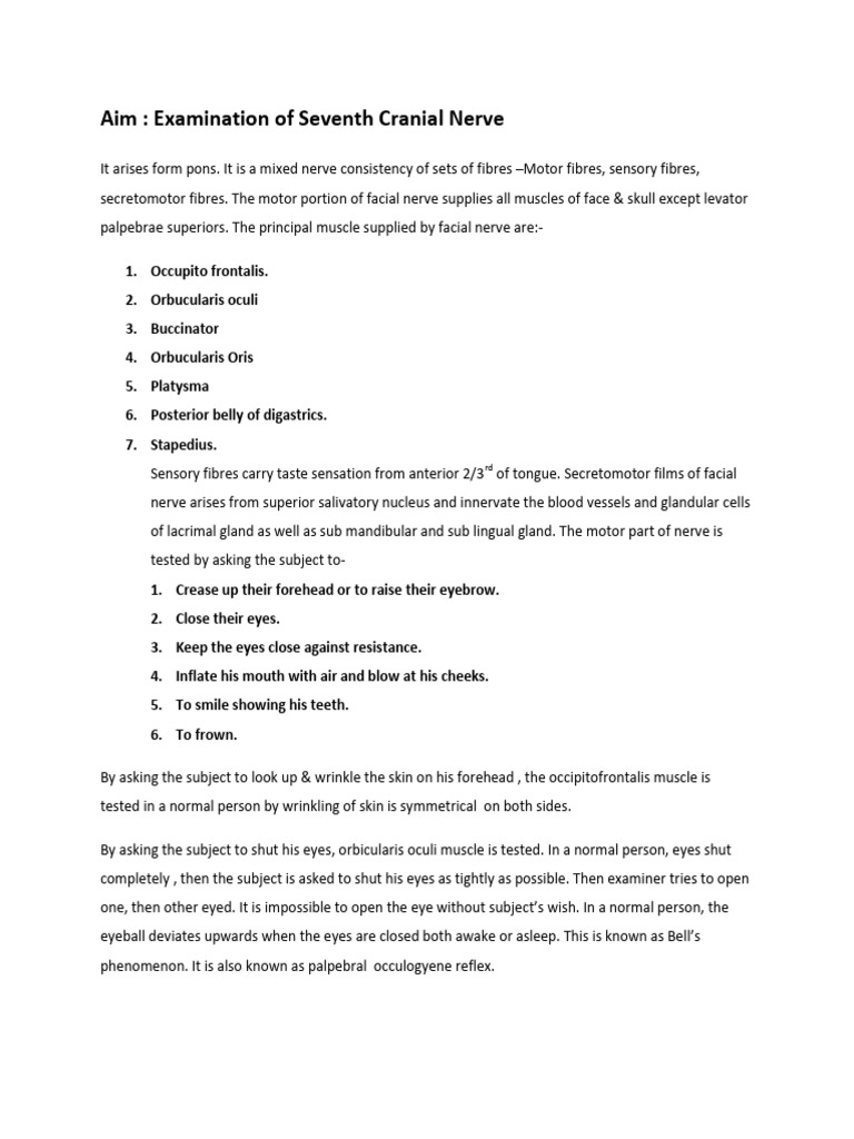 Assessment of Cranial Nerve VII | PDF | Human Anatomy | Primate Anatomy