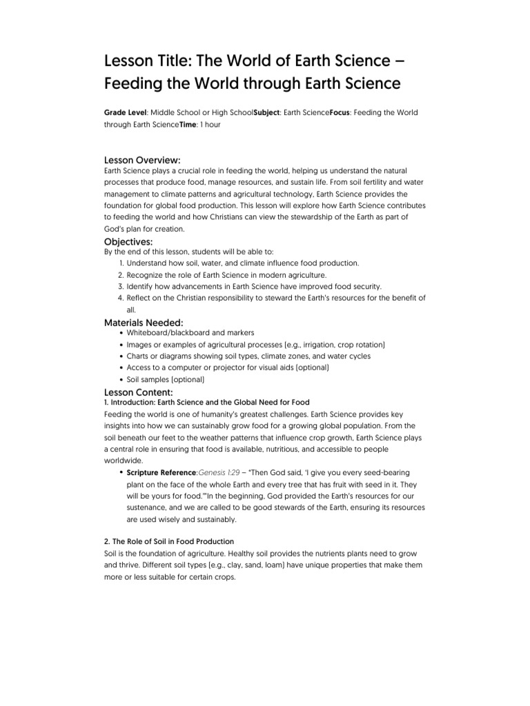 Lesson Title - The World of Earth Science - Feeding The World Through ...