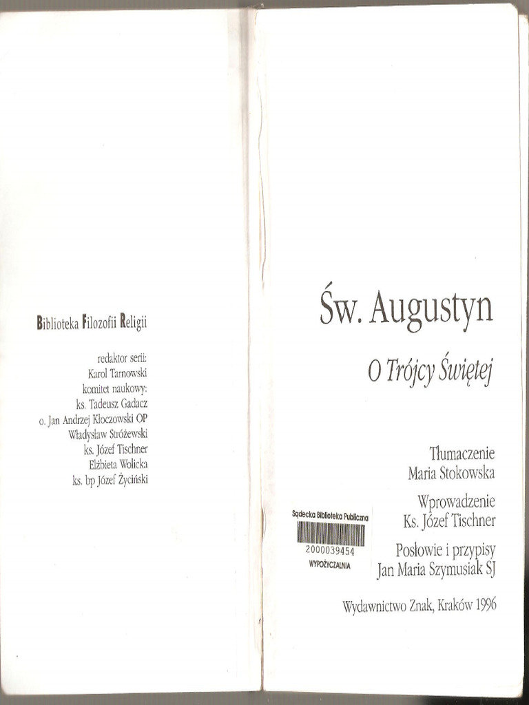 Św. Augustyn - O Trójcy Świętej | PDF