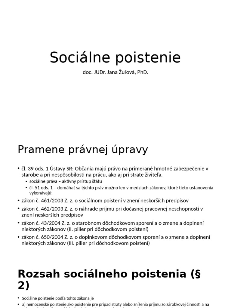 Nemocenské, Dôchodkové, V Nezamestnanosti (PSZ v Rámci PP II.) | PDF