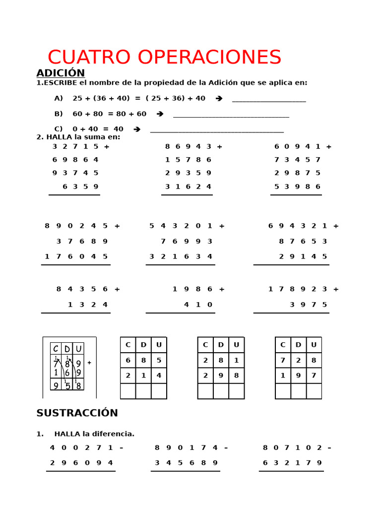 Cuatro Operaciones para Sexto Grado de Primaria | PDF | Matemática ...