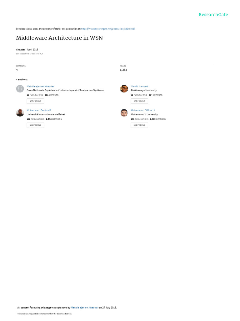 MiddlewareArchitectureWSN_BookChapter | PDF | Wireless Sensor Network | Computer Network