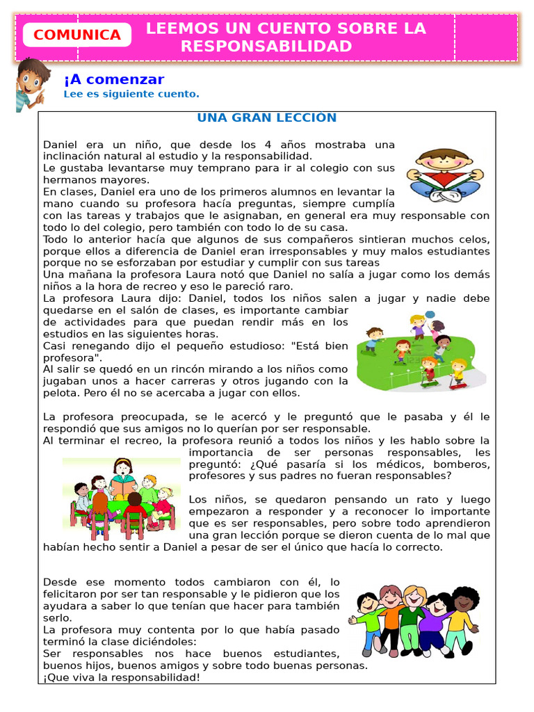 Leemos Un Cuento Sobre La Responsabilidad: ¡A Comenzar | PDF