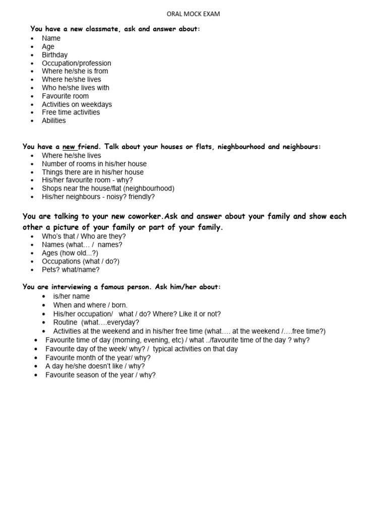Oral Mock Exam | PDF