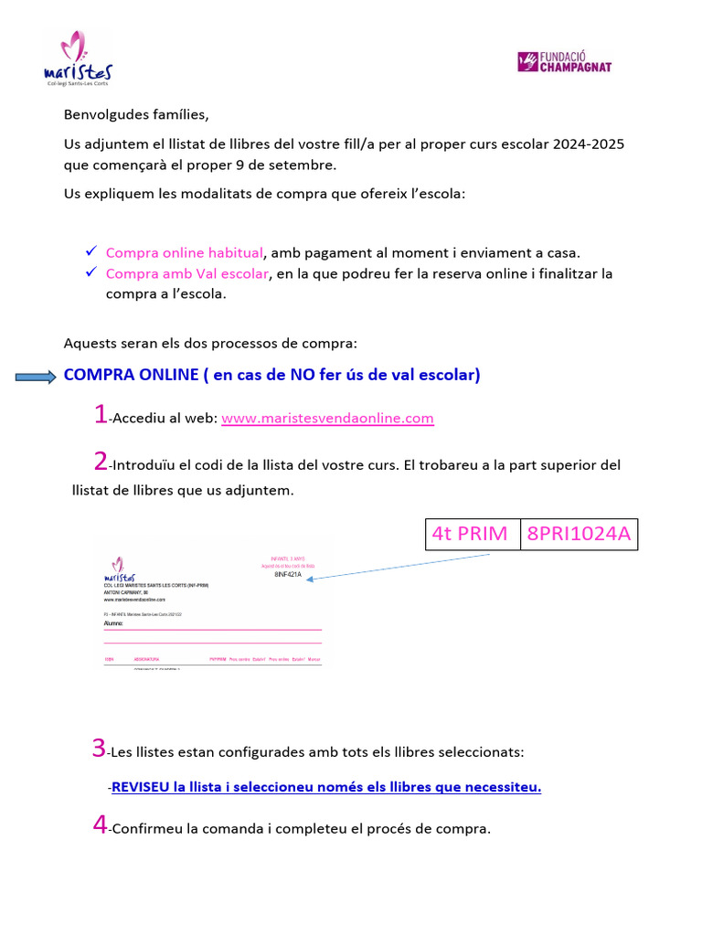 Info Pares Llibres Val Escolar 4t PRIM 24-25 | PDF