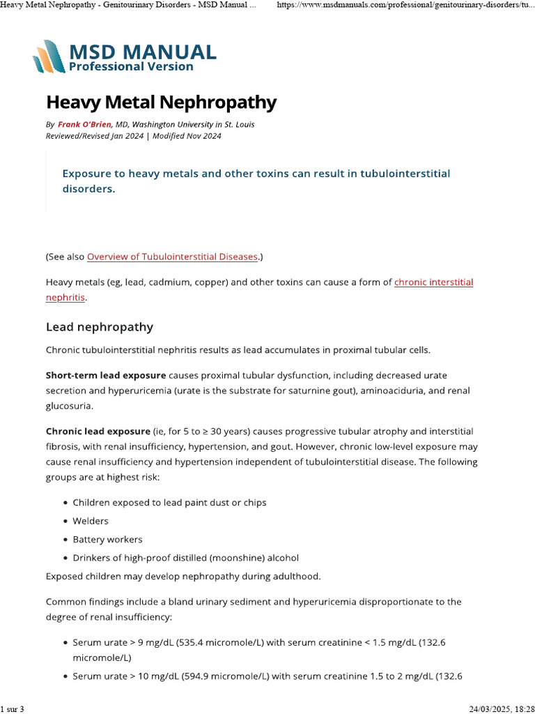 Heavy Metal Nephropathy - Genitourinary Disorders - MSD Manual ...