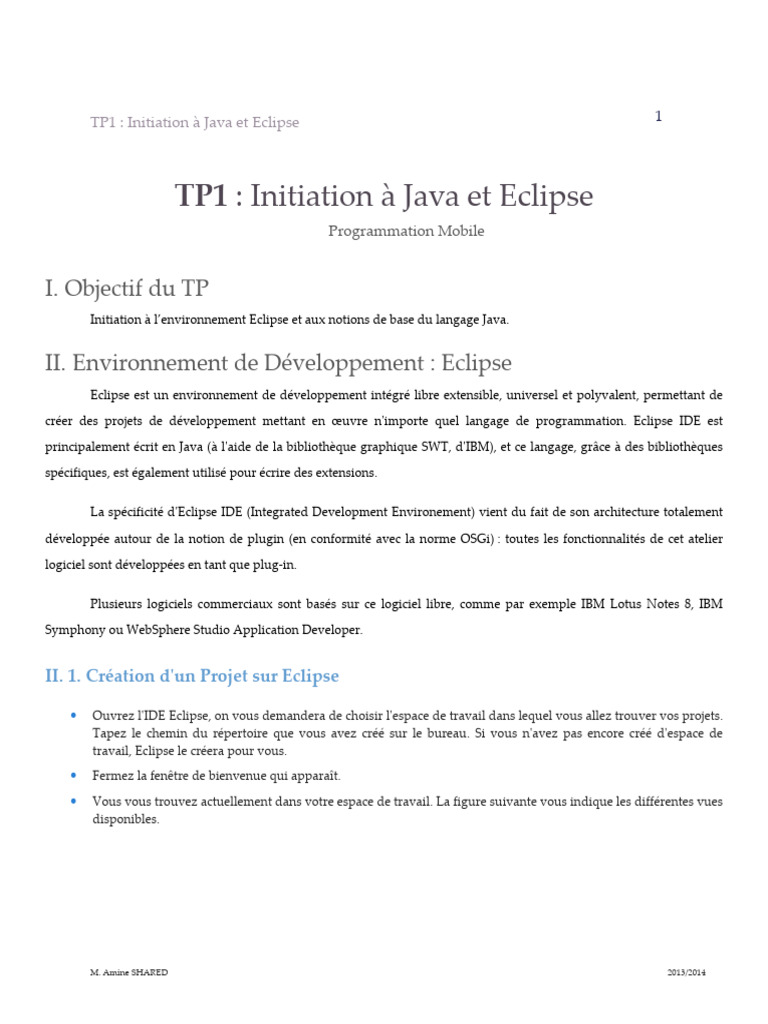 TP1 _ Initiation à Java Et Eclipse | PDF | Eclipse (Logiciel) | Java ...