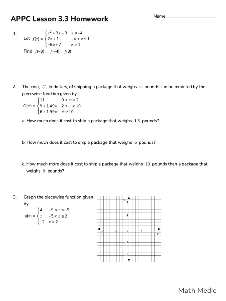 Piecewise Functions Homework Solutions | PDF
