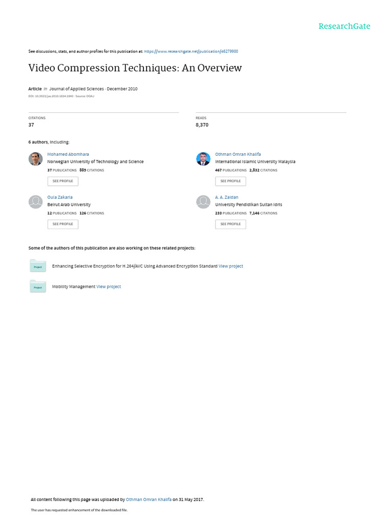 Video Compression Techniques An Overview | PDF