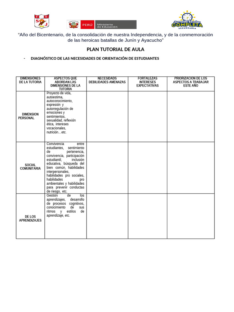 1plan Tutorial de Aula - 2024 | PDF | Maestros | Aprendizaje