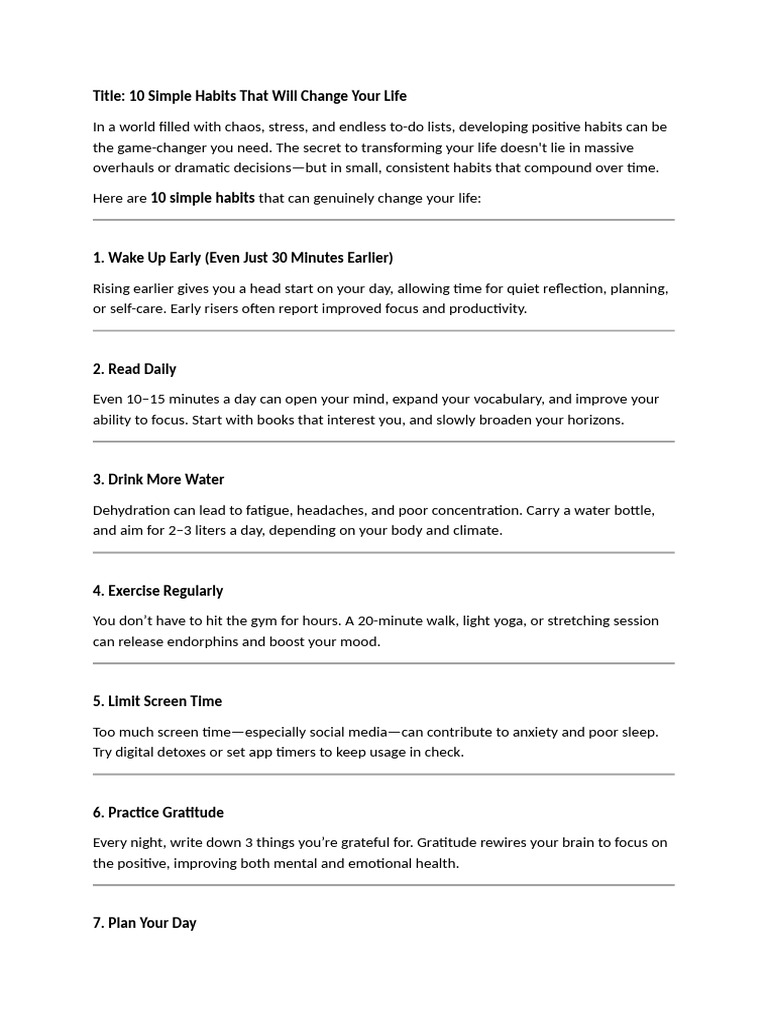 10 Simple Habits to Transform Your Life | PDF