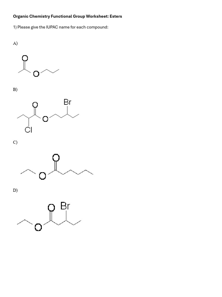 Esters IUPAC Naming Practice | PDF