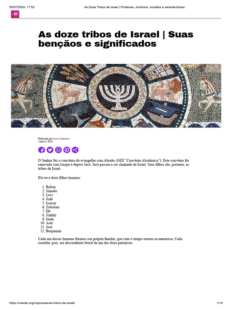 As 12 Tribos de Israel: Símbolos e Significados | PDF | Jacó | Israel ...