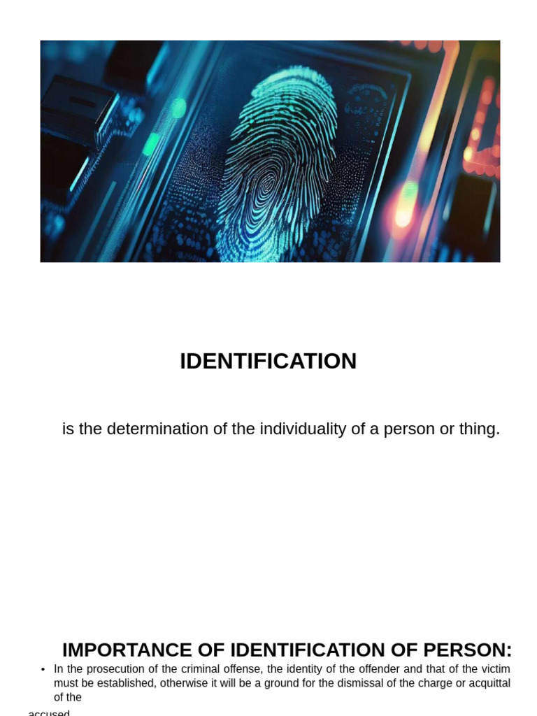 Personal Identification Techniques | PDF | Fingerprint | Human Anatomy