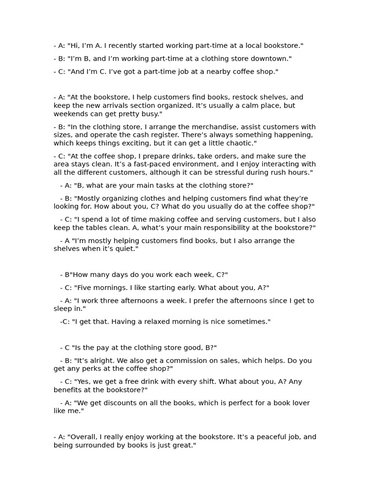Part-Time Job Experiences at Local Stores | PDF