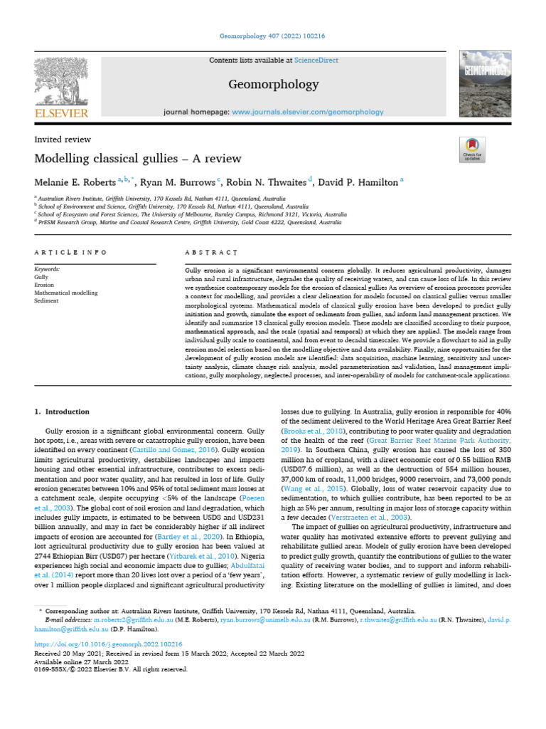 Modelling Classical Gullies | PDF | Erosion | Geomorphology
