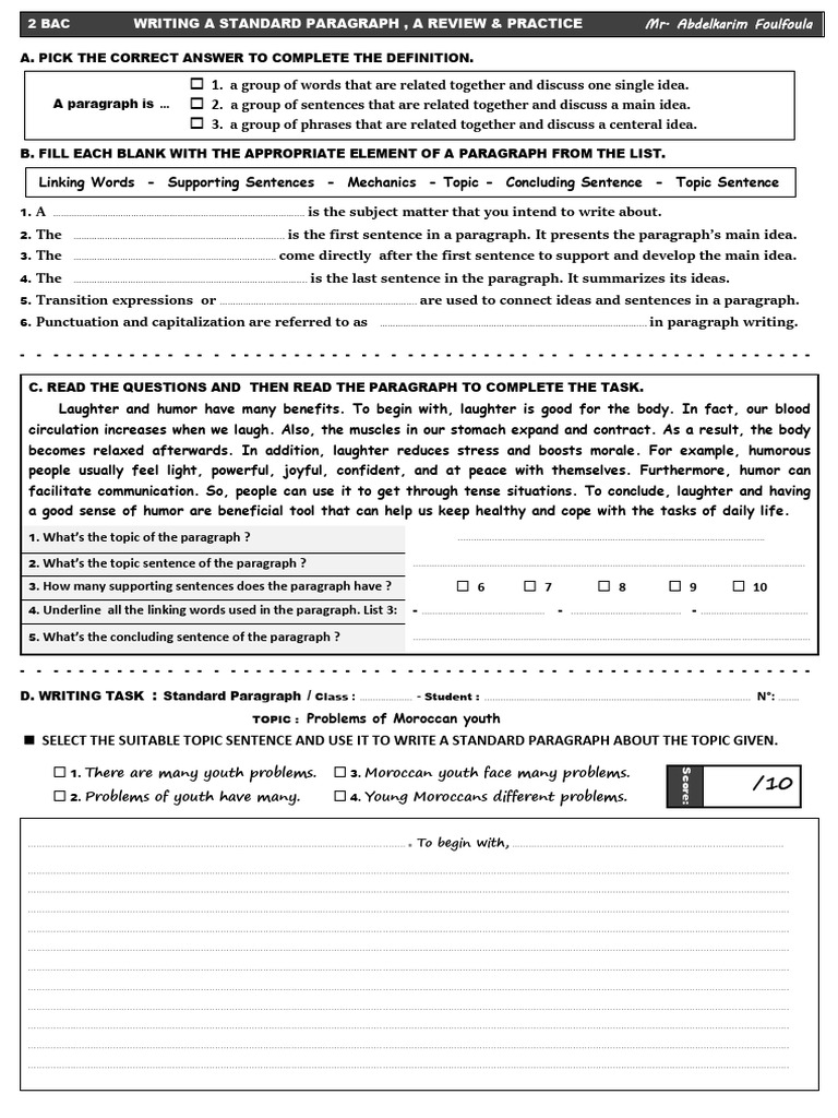 Writing Standard Paragraphs for 2 BAC | PDF | Laughter | Humour