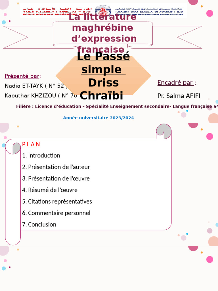 Analyse de "Le Passé Simple" de Chraïbi | PDF
