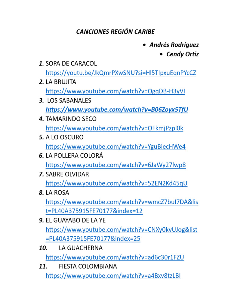 CANCIONES REGIÓN CARIBE | PDF