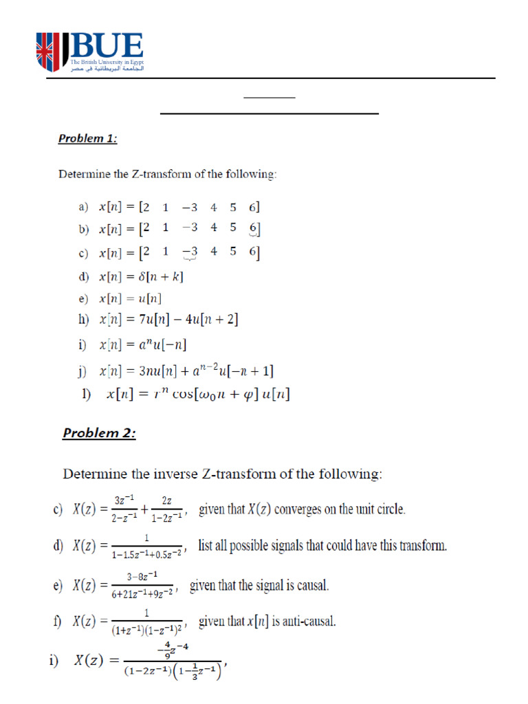 Sheet - 3 - Z-Transform and Invers Z-Transform | PDF
