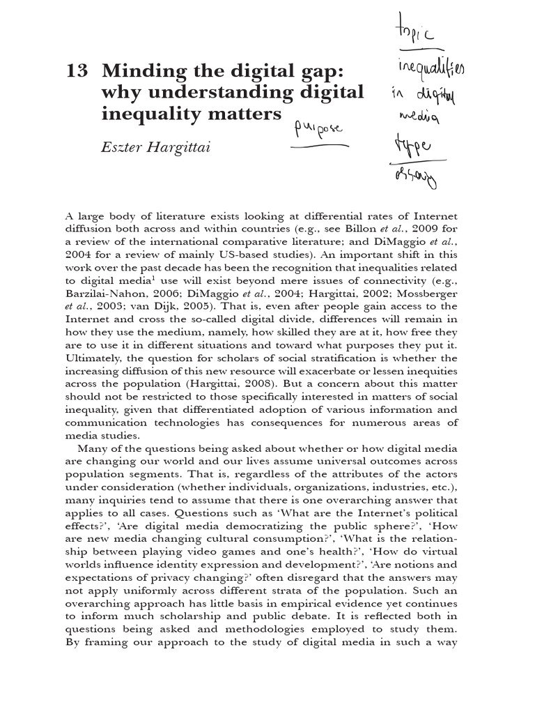 Reading 3b Minding The Digital Gap - Why Understanding Digital Inequality Matters - 24 - 09 - 20 ...