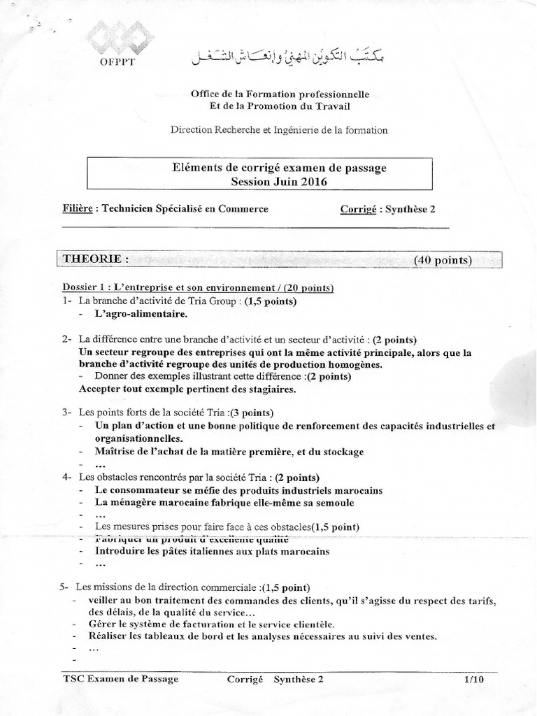 Corrigé Examen Passage TSC 2016 V2 - Copie | PDF