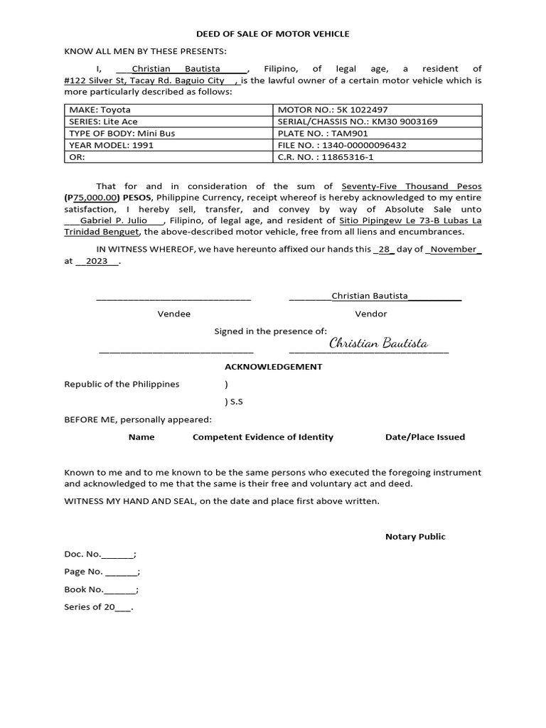 DEED-OF-SALE-OF-MOTOR-VEHICLE Signed PDF | PDF