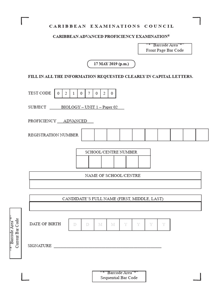 CAPE Biology 2019 U1 P2 sol | PDF | Cell Membrane | Phospholipid