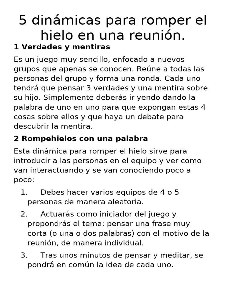 2 Dinámicas para Romper El Hielo en Una Reunión | PDF