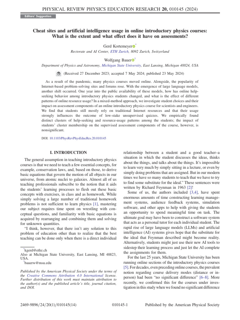 PhysRevPhysEducRes.20.010145 | PDF | Errors And Residuals | Artificial Intelligence