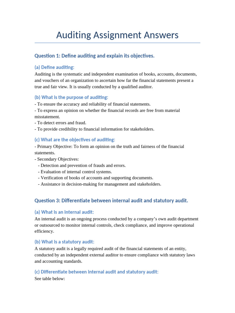 Auditing_Assignment_Answers | PDF | Audit | Internal Control