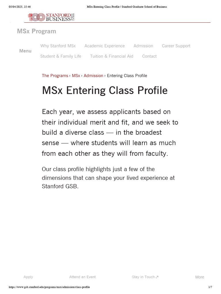 MSX Entering Class Profile - Stanford Graduate School of Business | PDF ...