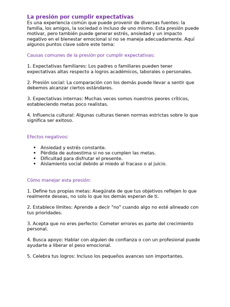 La Presión Por Cumplir Expectativas | PDF