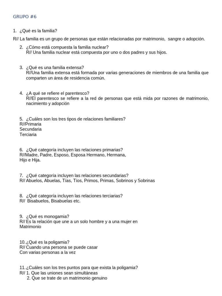 Preguntas | PDF | Familia | Parentesco