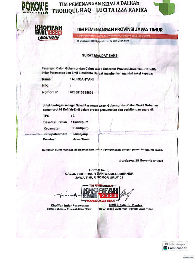 Surat Mandat TPS 03 | PDF