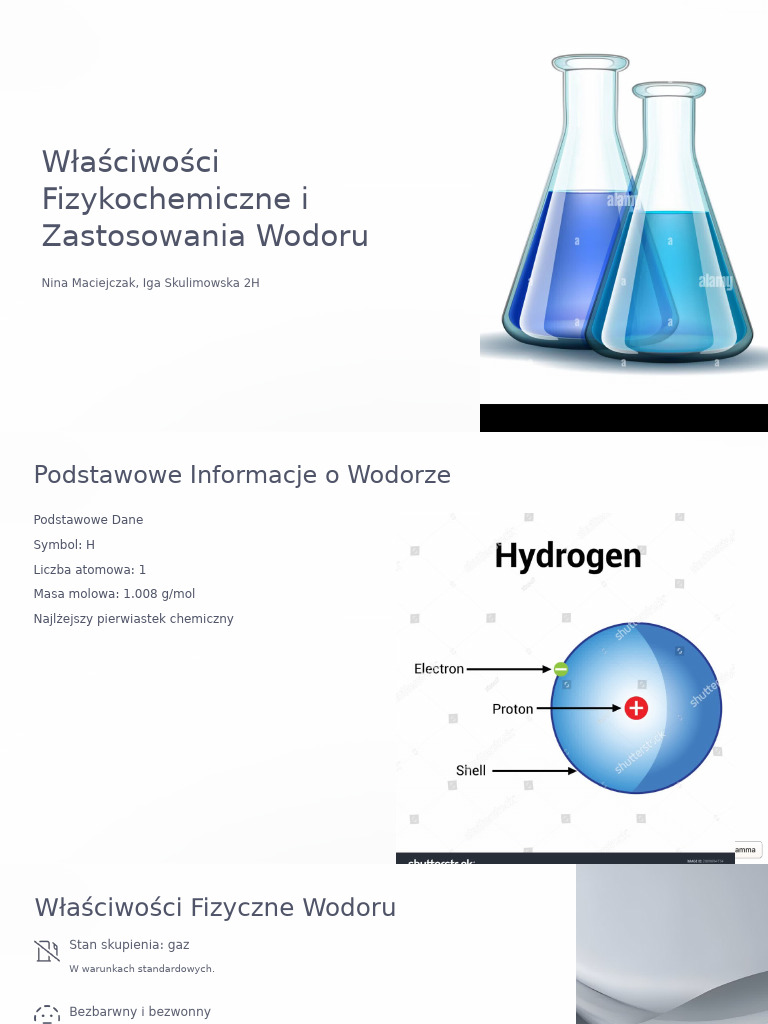 Wlasciwosci Fizykochemiczne I Zastosowania Wodoru | PDF