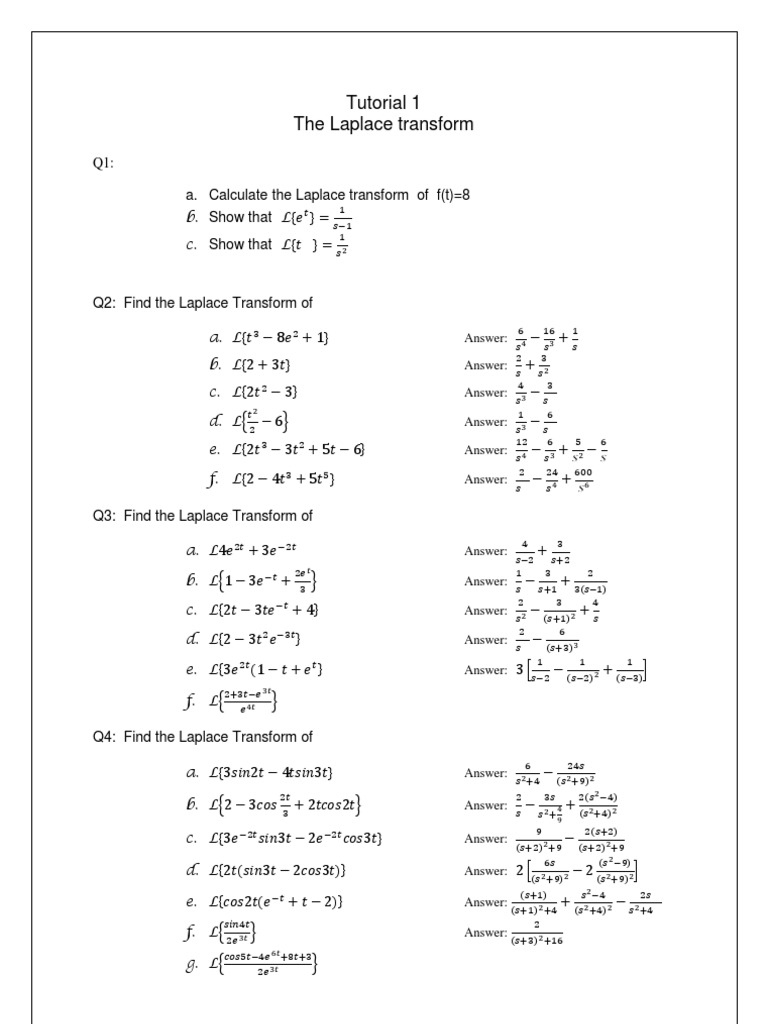 Laplace Transform Tutorial and Solutions | PDF