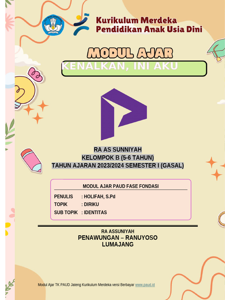 37 Modul Ajar TK B 2024 2025 Smt1 01 Kenalkan | PDF