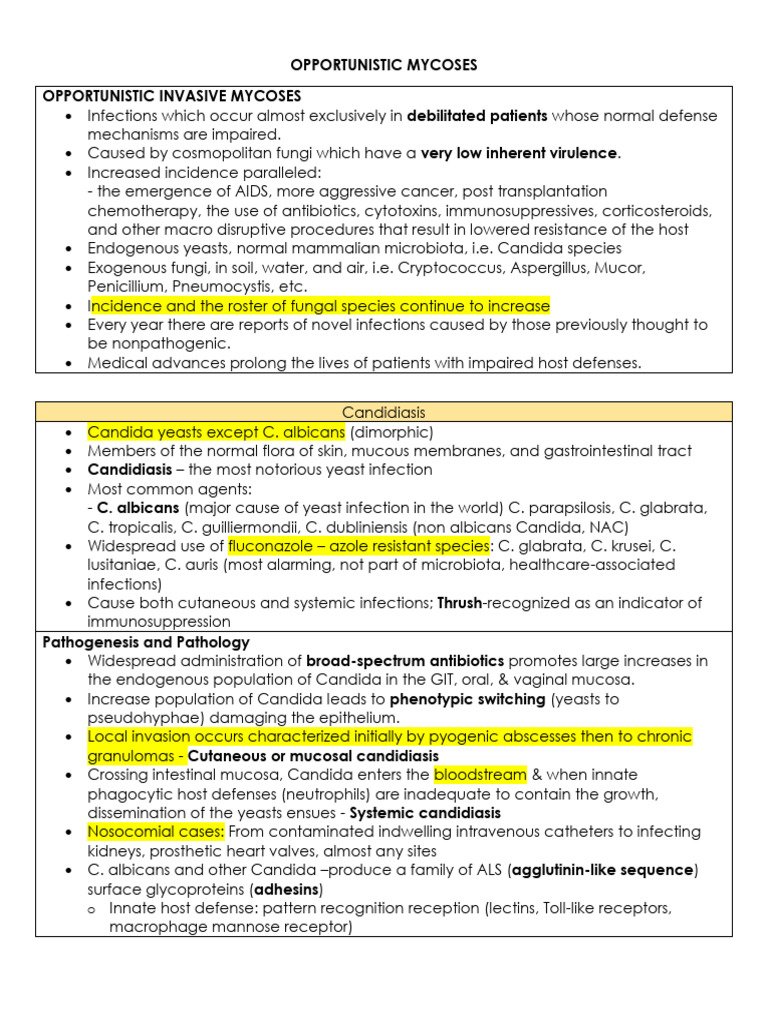 Opportunistic Mycoses | PDF | Candida (Fungus) | Candidiasis