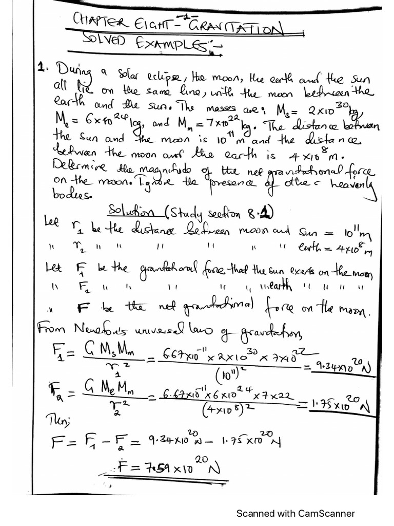 Examples on Chapter Eight-Gravitation | PDF