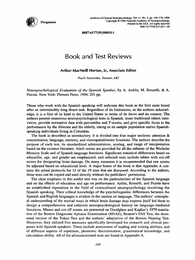Neuropsychological Evaluation of The Spa | PDF | Human Communication ...