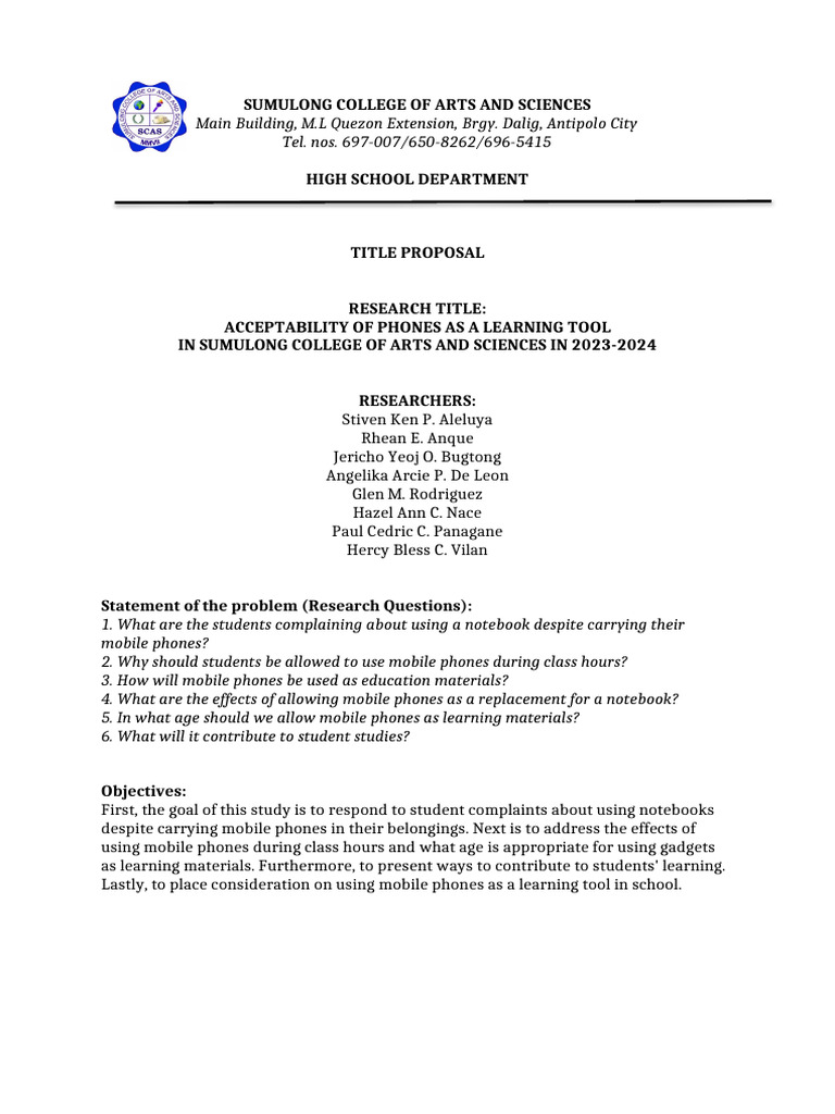 Group 1 Title Proposal Pr1 | PDF | Project Based Learning | Methodology