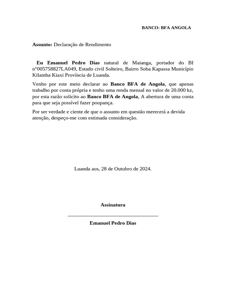 Declaração de Rendimento | PDF