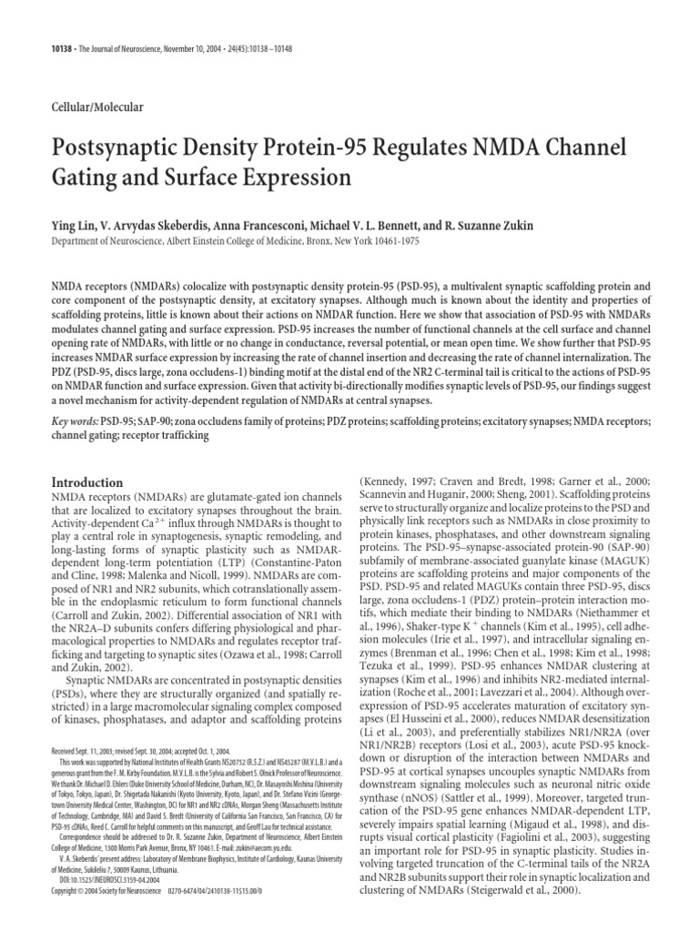 Postsynaptic Density Protein-95 Regulates NMDA Channel Gating and ...