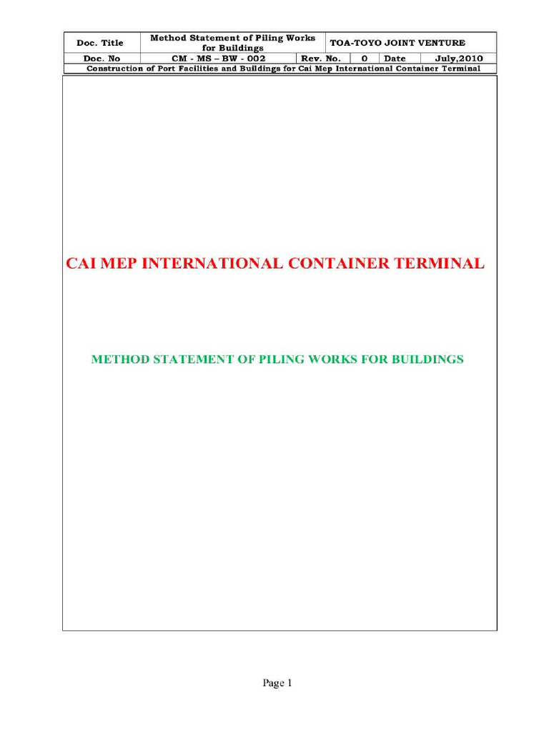 Piling Work Method Statement CM Ms BW 002 | PDF